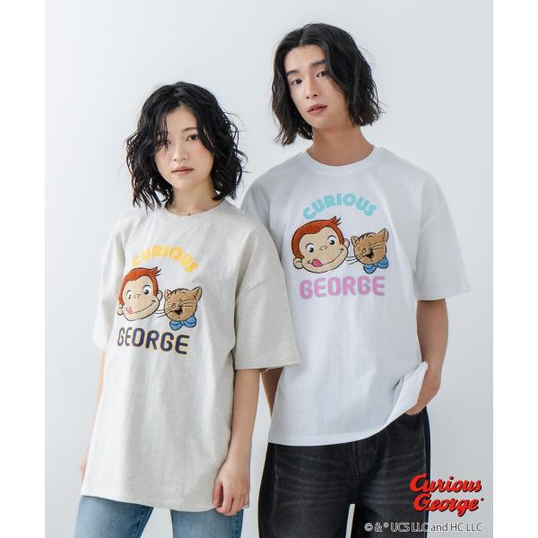 型番：205252033ブランド：ジーンズメイト商品名：【Curious George  / おさるのジョージ】 サガラ刺繍 半袖Tシャツカラー：ホワイト/ダークグリーン/オフホワイト