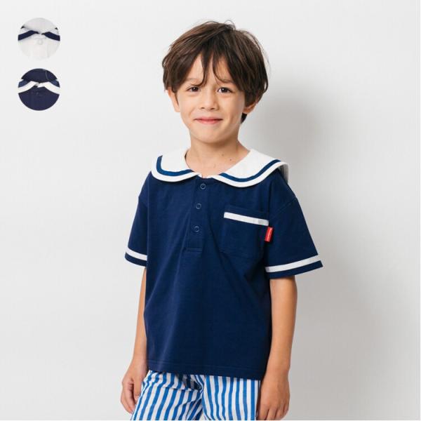 型番：M34500ブランド：ムージョンジョン商品名：セーラー衿半袖Ｔシャツカラー：ホワイト/ネイビー
