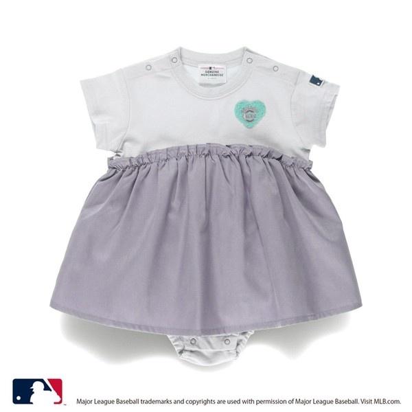 型番：01-5539-518ブランド：ブランシェス商品名：【MLB/Major League Baseball】ハートサガラ半袖カバーオールカラー：生成/ネイビーブルー/ライトグレー