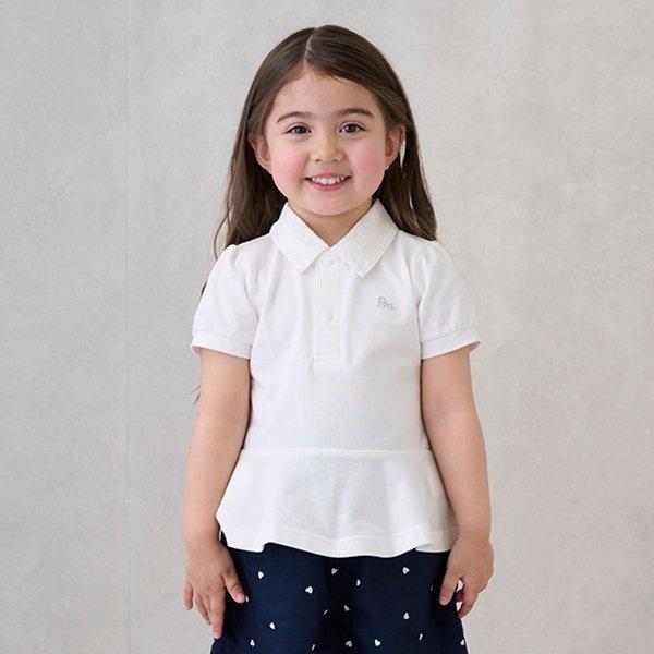 型番：9652209ブランド：プティマイン商品名：【リンク】ペプラムポロシャツ(キッズ)カラー：オフ　ホワイト/ライト　ピンク/紺