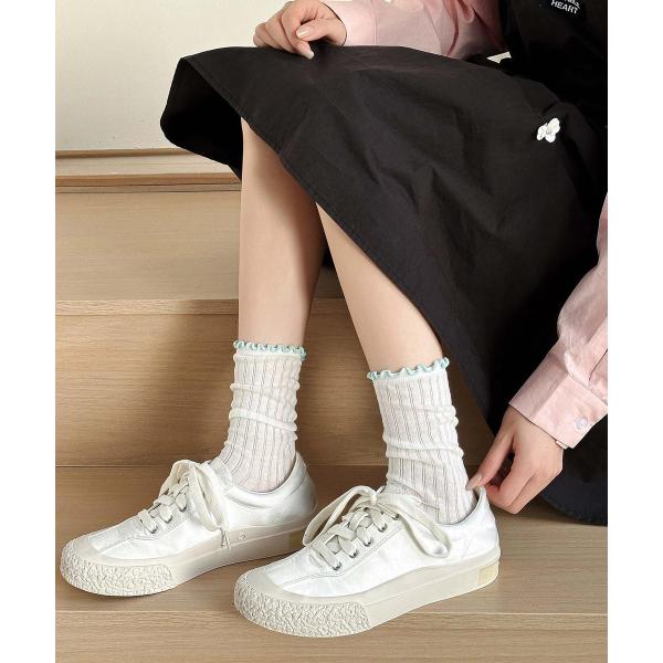 型番：yjmdyw8651aブランド：アイモハ商品名：[2025 MOSOX NEW COLLECTION]コントラストフリルソックスカラー：ブラック/ホワイト/ブルー/ピンク/パープル/ライトグレー