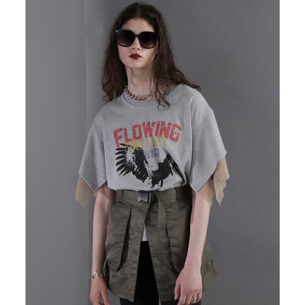 型番：208242013004ブランド：ローズバッド商品名：(OKIRAKU×ROSEBUD)メッシュレイヤード スリーブ Tシャツカラー：WHITE/GREY