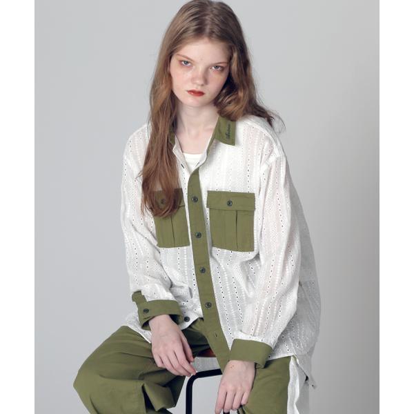 型番：7835120604ブランド：アヴィレックス商品名：《WEB LIMITED Belle LINE》LACE SHIRT／レースシャツカラー：ブラック/オリーブ