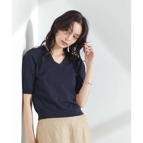 型番：6695122313ブランド：ナノユニバース商品名：TEKNICO GIZAコットンVネックコンパクトニットカラー：オフホワイト1/ピンク/D.ネイビー1