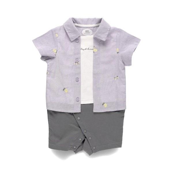 型番：01-5239-313ブランド：ブランシェス商品名：【おそろい】レモン＆フラワー総柄刺しゅう半袖カバーオールカラー：オフホワイト/ラベンダー