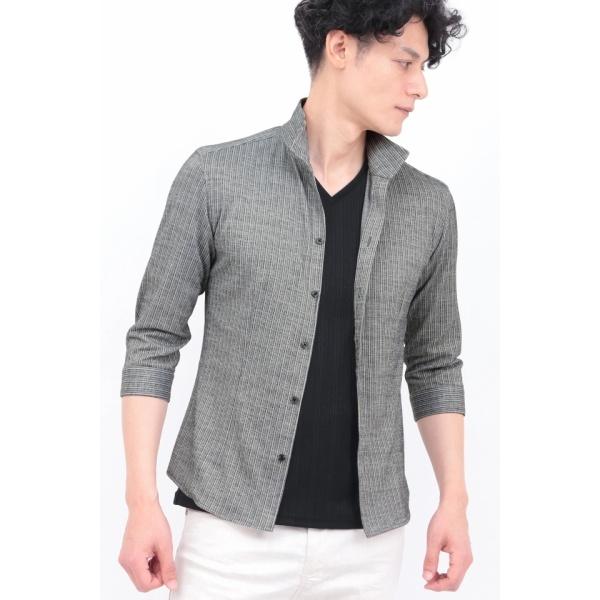 型番：2002065ブランド：トルネードマート商品名：ZERO by TORNADO MART∴ランダムテレコ7分袖シャツカラー：ブラック/グレー/ホワイト/サックスブルー