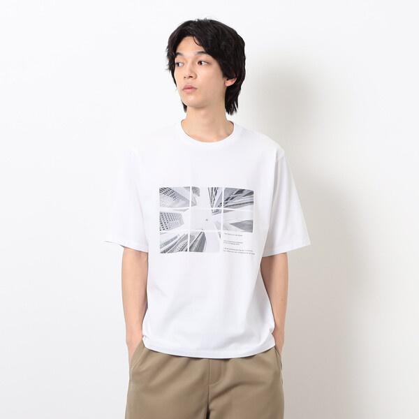 型番：47-60TK54-205ブランド：コムサイズム商品名：【接触冷感】 Feel-Cool フォトTシャツ 「CITY SKY」カラー：ホワイト/グレー