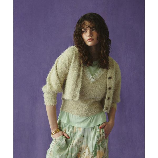 型番：203251015003ブランド：ローズバッド商品名：(CREOLME)LAME FEATHER KNIT CARDIGANカラー：WHITE/BLACK