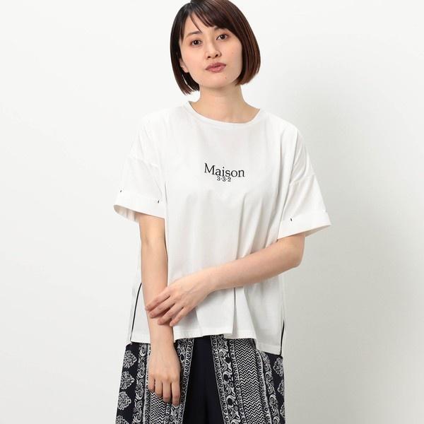 型番：5268-9010ブランド：ニコルホワイト商品名：【WALDO】刺?ロゴサイドパイピング半袖Ｔシャツカラー：28オフホワイト/49ブラック/60ブルー