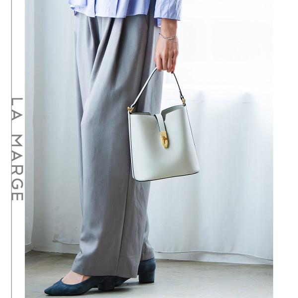 型番：99017ブランド：ラマージ商品名：【LA MARGE】【本革】2WAY バケツ型 ワンハンドル バッグカラー：ライトグレー/ブラック/ダークブラウン