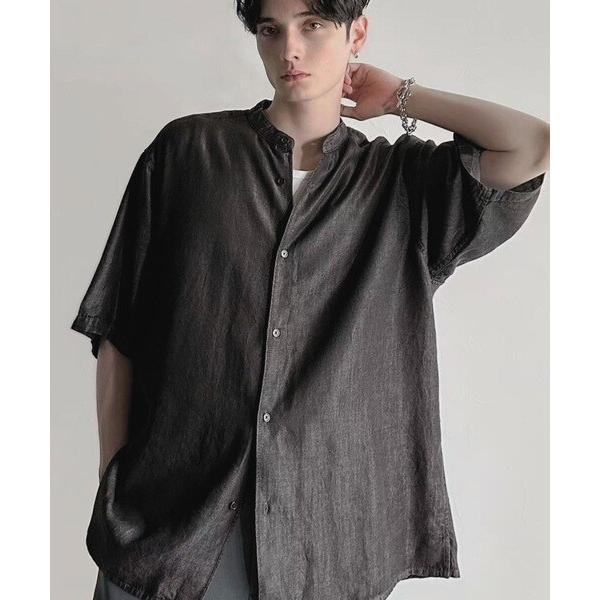 型番：CO1150011ブランド：クラシカルエルフ商品名：Rayon Denim Band Collar Relaxed Shirt／ルーズフィットデニムカラー：ブラック/グレー