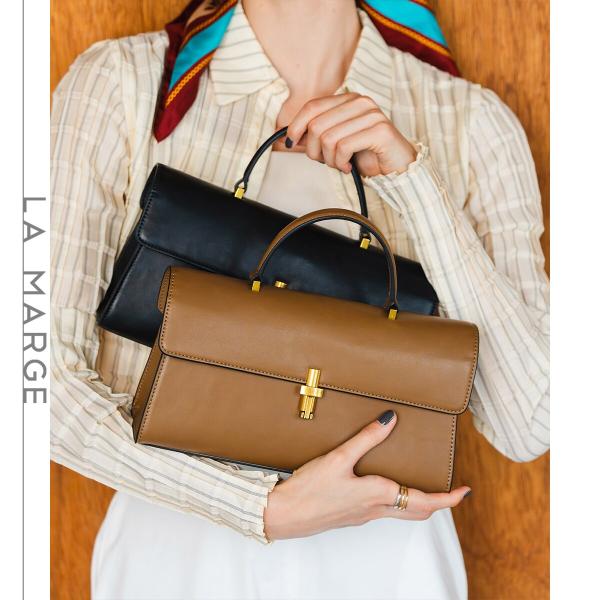型番：94042ブランド：ラマージ商品名：【LA MARGE】【本革】2WAY スクエア ハンド＆ショルダーバッグカラー：ブラウン/ブラック/ホワイト/キャメル/ダークブラウン