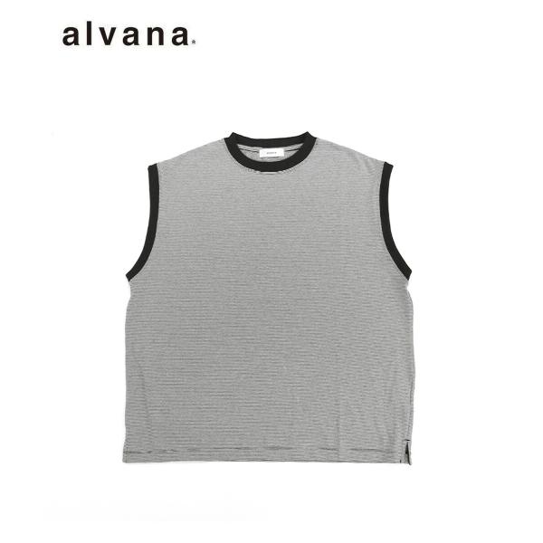 型番：alv504ns00125iiブランド：スタイライズ商品名：【alvana】NARROW BORDER NO SLEEVE TEE SHIRTSカラー：アイスグレー×インクブラック