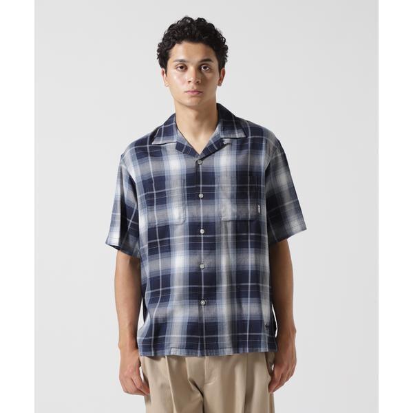 型番：7835123010ブランド：アヴィレックス商品名：ONE POINT OMBRE CHECK SHIRT ／ 半袖 ワンポイント オンブレチェックシャカラー：ブラック/ブルー