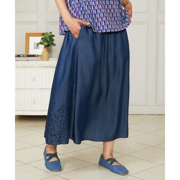 型番：GJHGB41200ブランド：ホコモモラ商品名：Flor pintada テンセルデニムスカートカラー：ライトブルー/ネイビー