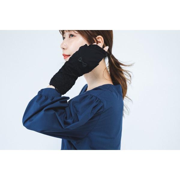 型番：S043ブランド：モナミ商品名：S043　冷感抗菌トーションレース　UVアームカバー手袋　ショートサイズカラー：ベージュ/ブラック