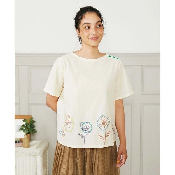 型番：GJKHA30150ブランド：ホコモモラ商品名：Escala floral フラワー刺繍クラフトTシャツカラー：ラベンダー/アイボリー
