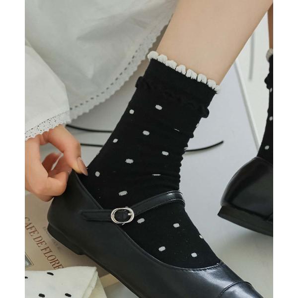 型番：YJfxz24253aブランド：アイモハ商品名：[2025 MOSOX NEW COLLECTION]ドットフリルソックスカラー：ブラック/ベージュ/ホワイト3/ホワイト2/ホワイト1/グレー