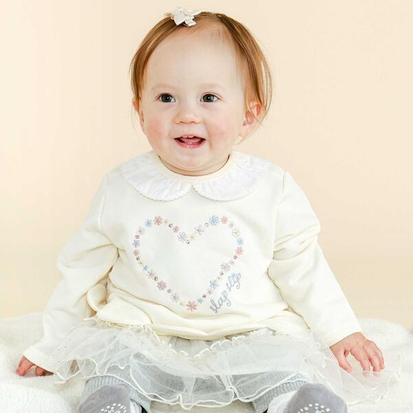 型番：1835-75526ブランド：スラップスリップ ベビー商品名：レース襟裾スカラップトップスベビー(70~80cm)カラー：オフホワイト/ピンク