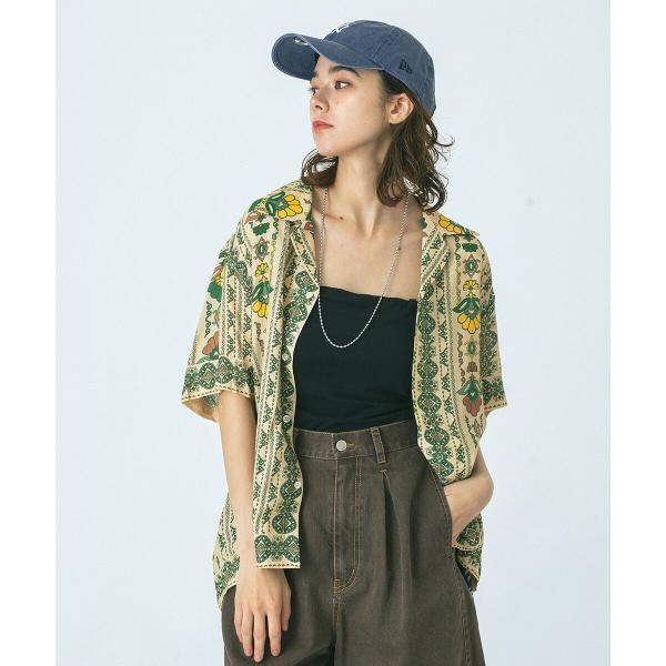 型番：210252014001ブランド：ローズバッド商品名：HLAADAforROSEBUD/FLOWER LINE SHORT SLEEVE SHIRTSカラー：BURGUNDY/BEIGE