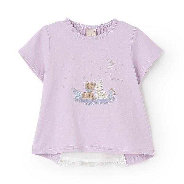 型番：9652241ブランド：プティマイン商品名：星空のpupu＆tete半袖Tシャツカラー：ラベンダー/オフ　ホワイト/紺