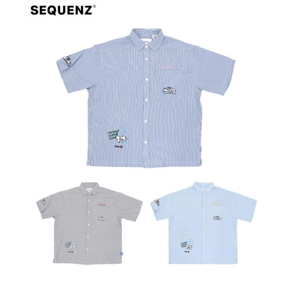 型番：seq507sh0942ブランド：スタイライズ商品名：【SEQUENZ】TP COMIC EMB STRIPE SHIRTS / 3カラーカラー：ブラック（01）/ネイビー（60）/サックス（64）