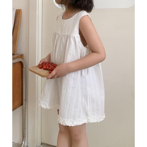 型番：mossby72528aブランド：アイモハ商品名：【aimoha-KIDS-】サイドリボンフリルワンピースカラー：ライトベージュ/ホワイト