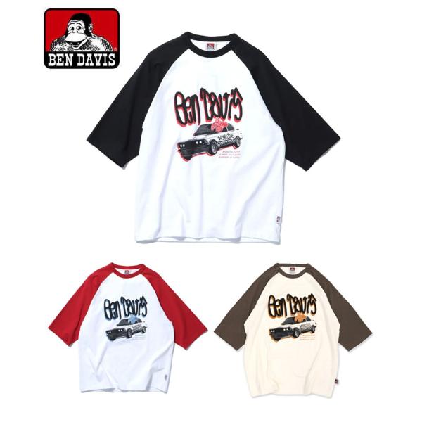 型番：ben507te80016ブランド：ベンデイビス商品名：【BEN DAVIS】DRIVING GORILLA RAGLAN TEE / 3カラーカラー：ホワイト×ブラック（01）/ホワイト×レッド（12）/オフホワイト×ブラウン（30）