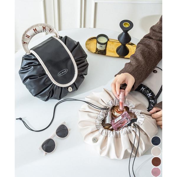 型番：2FANGE-001ブランド：ミニミニストア商品名：巾着コスメポーチ PUレザーメイクポーチカラー：ブラック/アイボリー/ピンク/キャメル