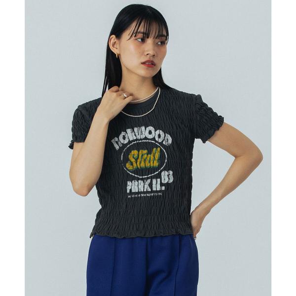 型番：202252011010ブランド：ローズバッド商品名：SHIRRING LOGO S/S TEEカラー：WHITE/CHARCOAL/BEIGE