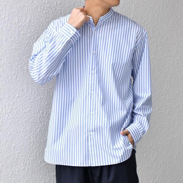 型番：711160002ブランド：シップス エニィ商品名：SHIPS any: LIM BLESS ソリッド / ストライプ バンドカラー シャツ 25AW◇カラー：ブルー