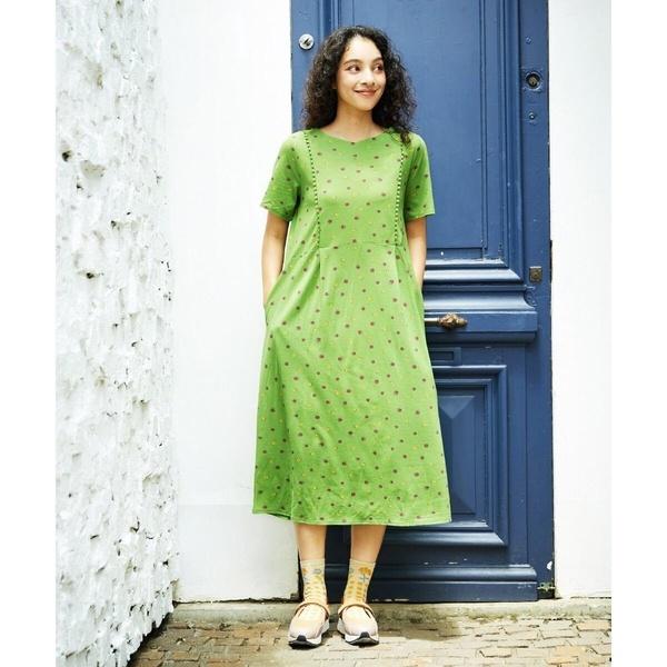 型番：GJPJA30220ブランド：ホコモモラ商品名：【接触冷感】Charco ドットカットソーワンピースカラー：グリーン/ブラック