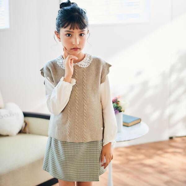 型番：1733-76018ブランド：タルティーヌ エ ショコラ商品名：スカラップ畦編みニットベスト(100〜140cm)カラー：ベージュ