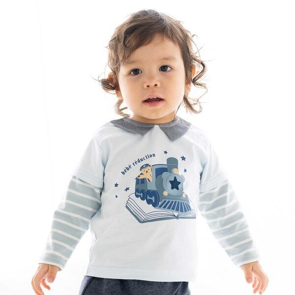 型番：1755-76012ブランド：フィヨ デュ ベベ ルダクティオン商品名：【お揃い】ボーダー袖切り替え汽車プリント長袖Tシャツ(70~90cm)カラー：ブルー系/グリーン系