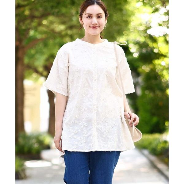 eur3（エウルキューブ） 【大きいサイズ】刺繍バンドカラーチュニック