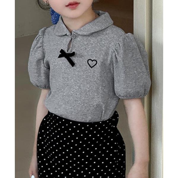 型番：monli7503aブランド：アイモハ商品名：【-aimoha-KIDS-】キッズ　リボン付きパフスリーブポロシャツカラー：オフホワイト/グレー