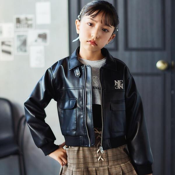 型番：1865-76003ブランド：ネクシック商品名：フェイクレザー＆チェック柄ブルゾン(110~150cm)カラー：ブラック/ベージュ系