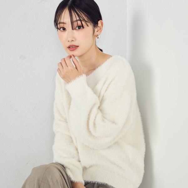 型番：12-77KM04-205ブランド：コムサイズム商品名：【ウォッシャブル】シャギー Ｖネックニットカラー：アイボリー/チャコール/モカ/ブルー/サックス/グレージュ