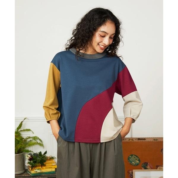 型番：GJKJB36190ブランド：ホコモモラ商品名：Rompecabezas パッチワーク切り替えカットソーカラー：グリーン/ブルー