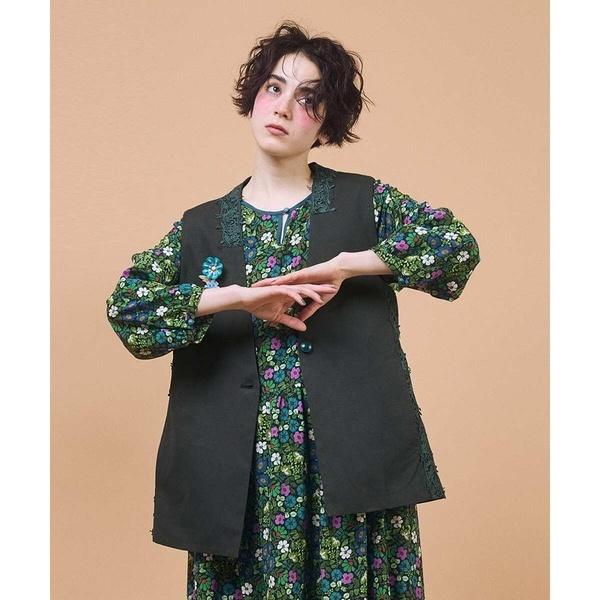 型番：GJJJB04250ブランド：ホコモモラ商品名：Encaje de Animal フラワーレースジレカラー：グリーン/ダークグレー