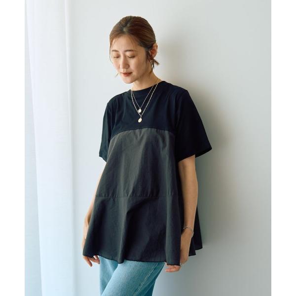 型番：07000995500ブランド：イェッカ ヴェッカ商品名：【DOLL UP OOPS】異素材切替フレアートップスカラー：オフホワイト/ブラック