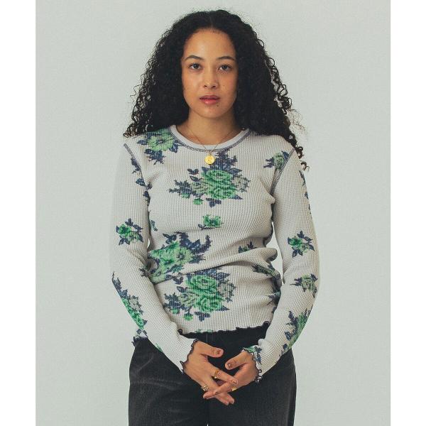 型番：205253013002ブランド：ローズバッド商品名：mag.byc/FLOWER PRINT WAFFLE TOPカラー：GREY/OFF　WHITE