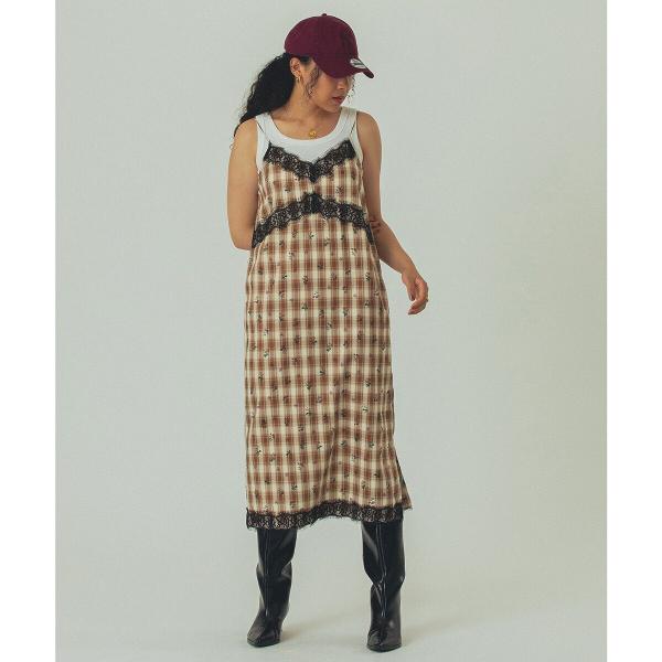 型番：205253041001ブランド：ローズバッド商品名：mag.byc/FLOWER PRINT CHECK CAMI DRESSカラー：BROWN/BLACK
