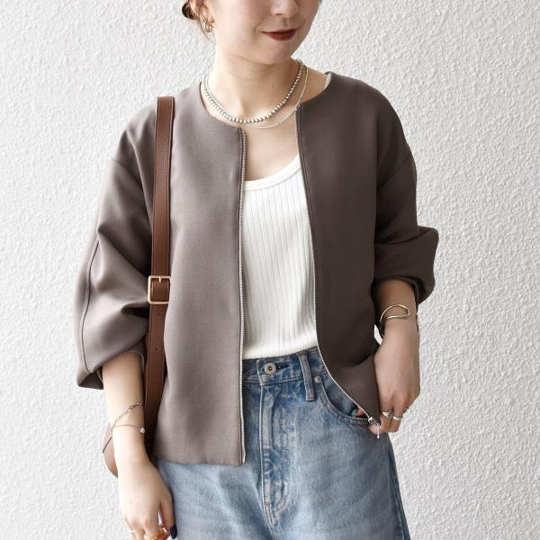 型番：727060003ブランド：シップス エニィ商品名：SHIPS any:〈洗濯機可能〉ダブルクロス ノーカラー ジップ ブルゾン［NAVY BLUE］カラー：ブラック/ベージュ/ブラウン