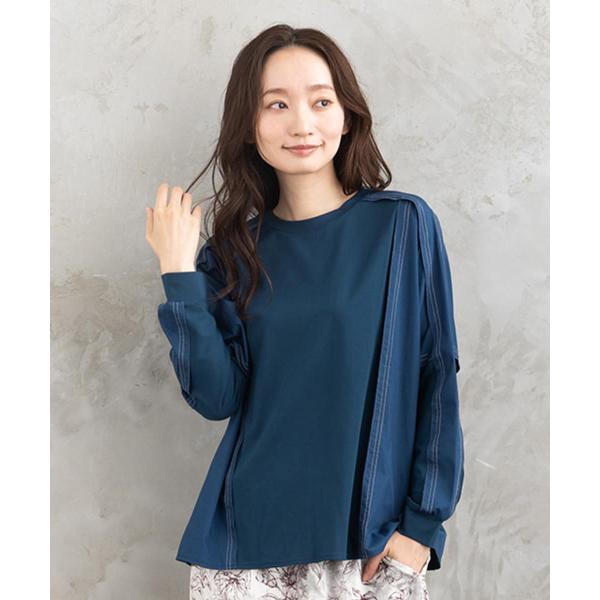 型番：33612634ブランド：サブストリート商品名：【大きいサイズ】21号(6L〜) FONTLAB 布帛コンビ配色ステッチカットソーカラー：ブラック(00)/ホワイト(01)/ブルー(41)