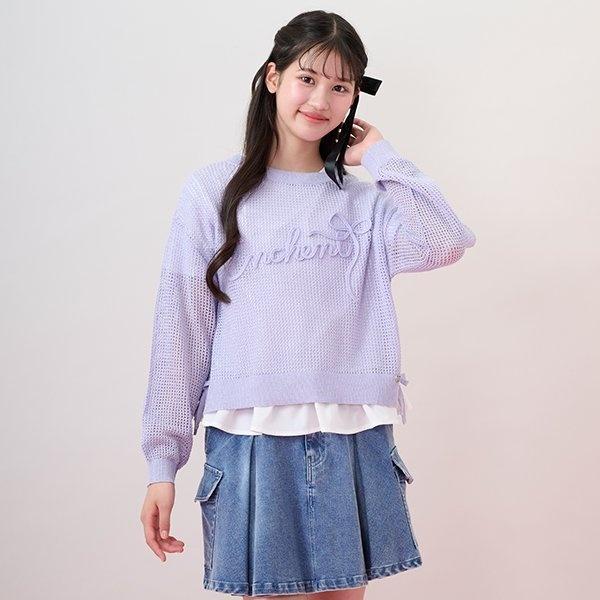 型番：8153216ブランド：メゾピアノジュニア商品名：【接触冷感】ラメメッシュニット＆ペプラムTシャツセットカラー：ラベンダー/アイボリー