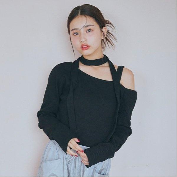 型番：8343272ブランド：ラブトキシック商品名：【DHOLIC】ボウタイつき長Tシャツカラー：黒/オフ　ホワイト/モカ茶