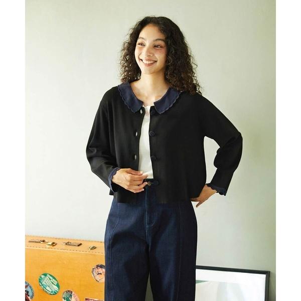 型番：GJSJB50220ブランド：ホコモモラ商品名：Encaje 配色レース襟ニットカーディガンカラー：ラベンダー/ブラック