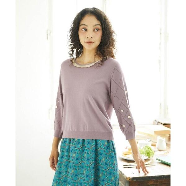 型番：GJFJB50200ブランド：ホコモモラ商品名：Encaje フラワーレースニットプルオーバーカラー：ラベンダー/ブラック