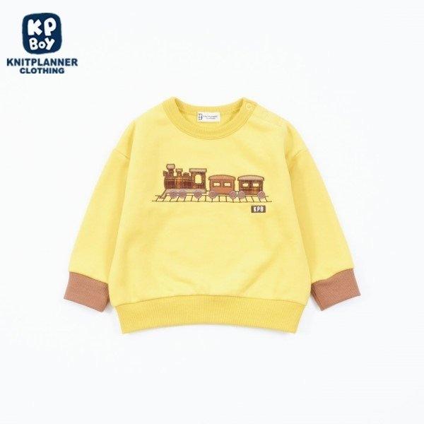 型番：4544214ブランド：ケーピー商品名：KPBOY(ケーピーボーイ)機関車アップリケトレーナー(80〜130)カラー：黄/黒/シロ杢